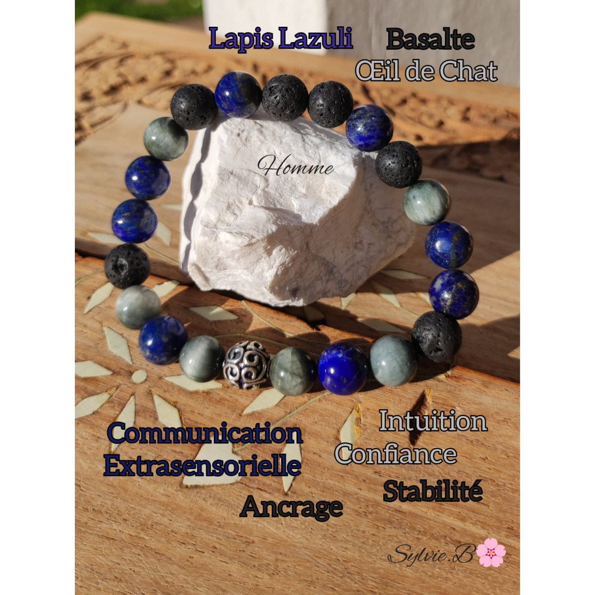 Bracelet Lapis Lazuli Oeil de Chat Basalte - Vibrations Cristallines